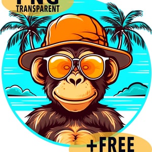 Monkey Summer Digital Download,tropical Beach Monkey Clip Art, PNG ...