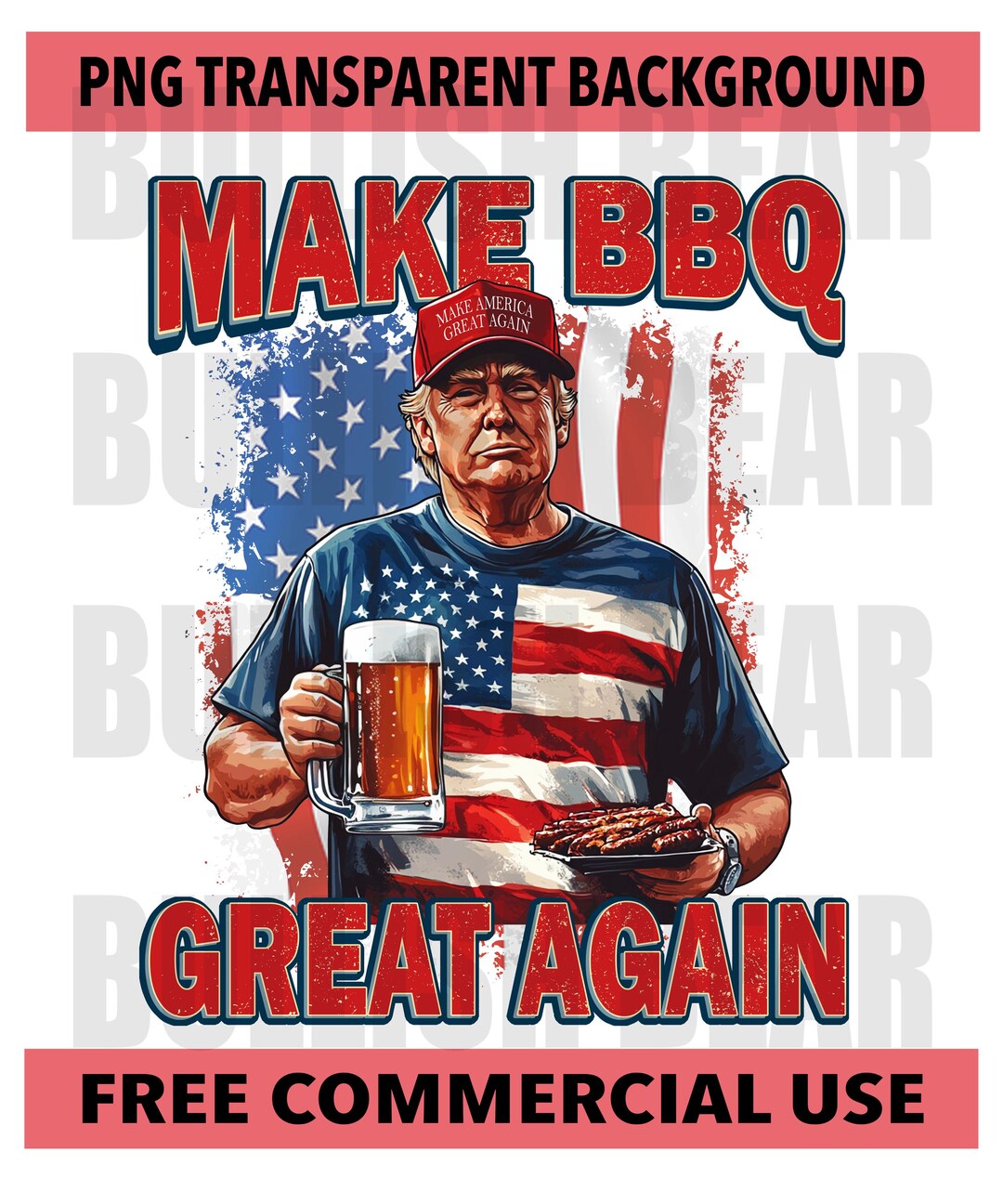 Patriotic 4th of July PNG, Trump BBQ, Make BBQ Great Again Clipart ...