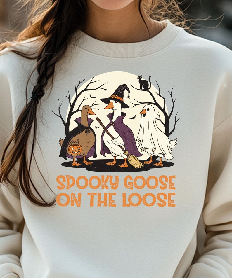Cute Spooky Halloween Goose PNG, Goose Ghost, Goose Holding Pumpkin ...