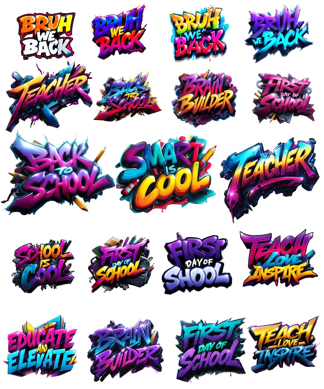 Teachers, Students, Back to School Graffiti Art Bundle, Colorful ...