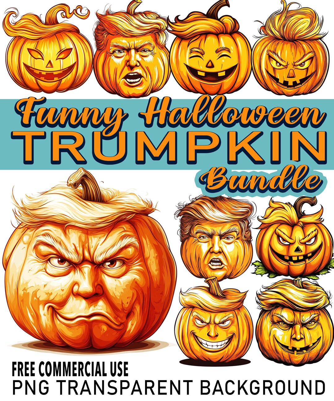 Funny Trumpkin PNG Halloween Bundle Parody of Donald Trump Digital ...