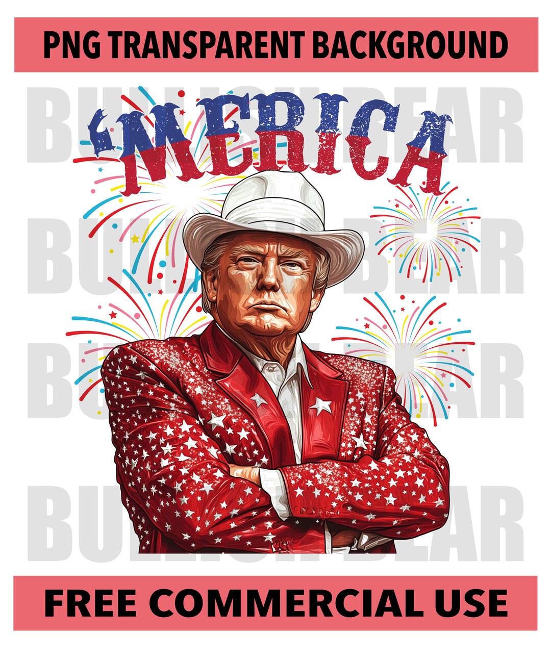 Cool Trump 'merica PNG, Trump in Flashy Red Suit and Hat, Patriotic ...