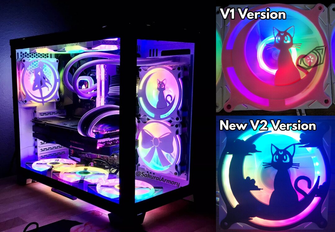 Crescent Moon Cat Gaming Computer Fan Shroud / Grill / Cover Custom 3D ...