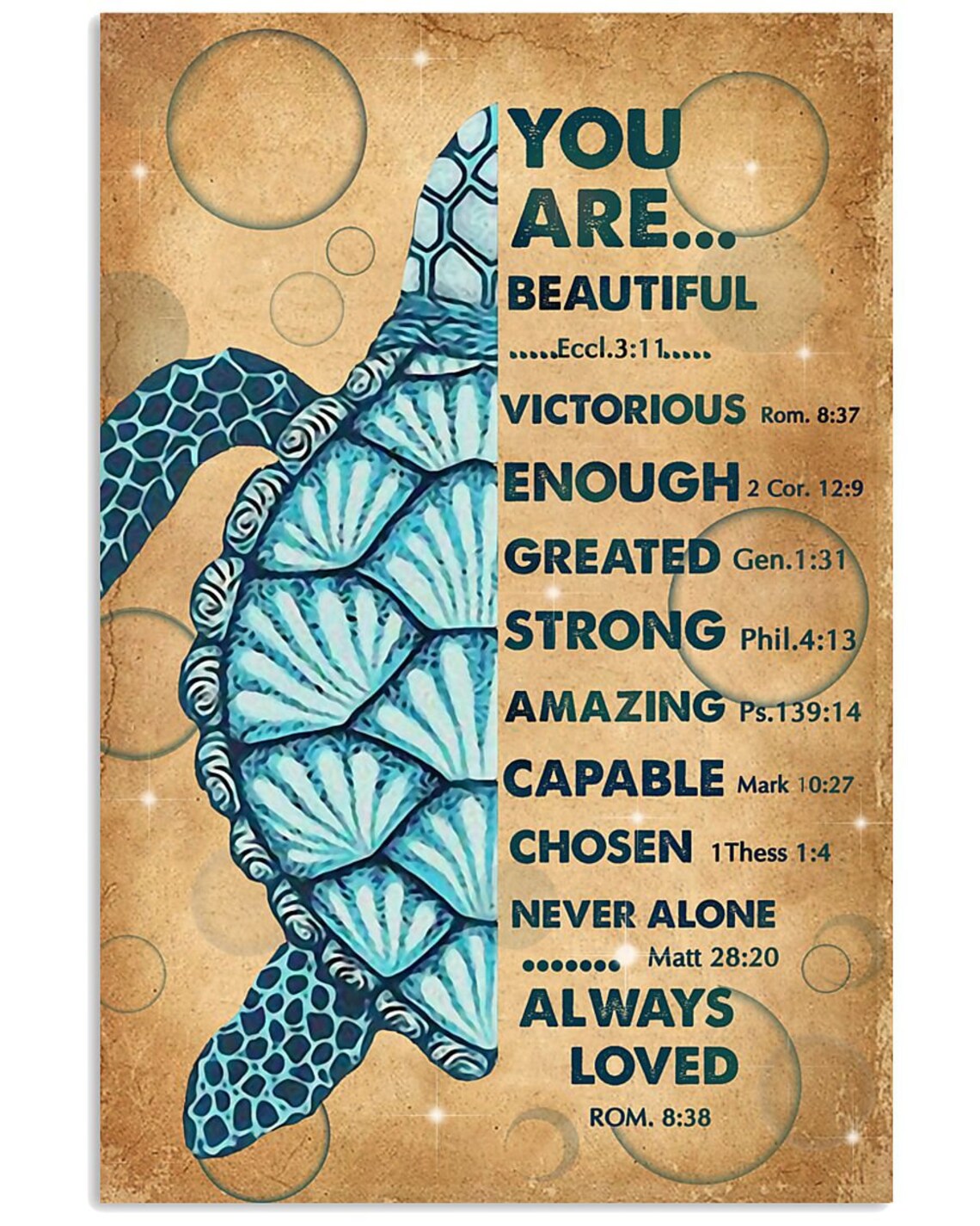Turtle You Are Beautiful Christian Bible Verse Canvas Poster | Etsy