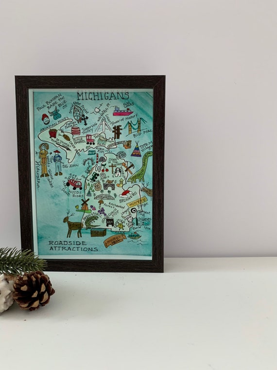 Michigan Roadside Attractions Map Michigan Tourist Map | Etsy