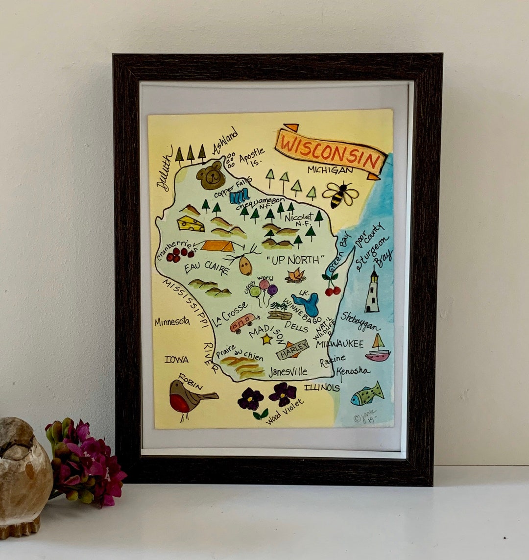 Wisconsin Wisconsin Map Wisconsin Wall Art State Maps USA - Etsy