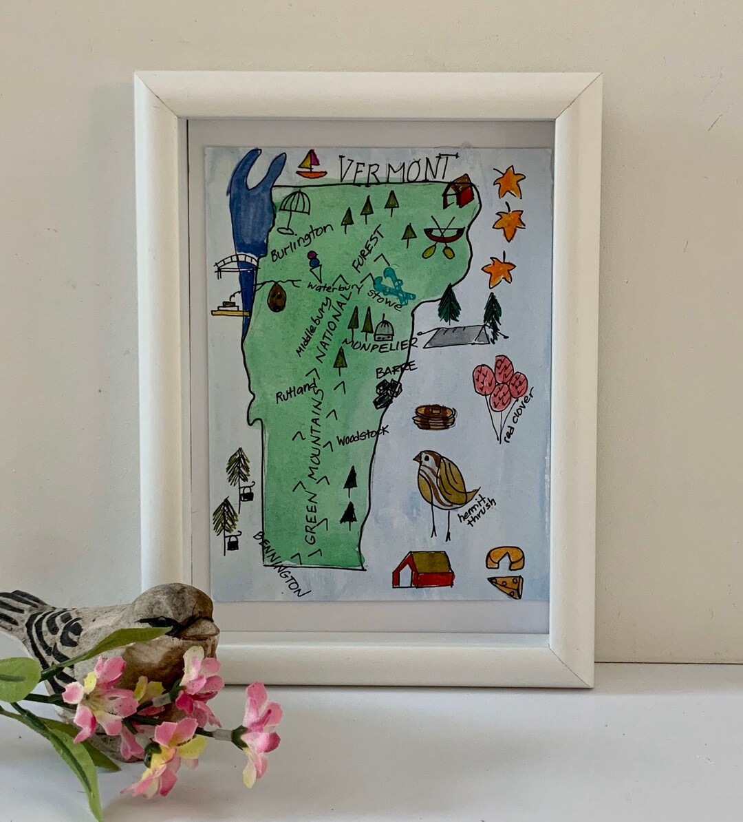 Vermont, Vermont Map, USA Maps,original Watercolor, Vermont Tourist Map ...