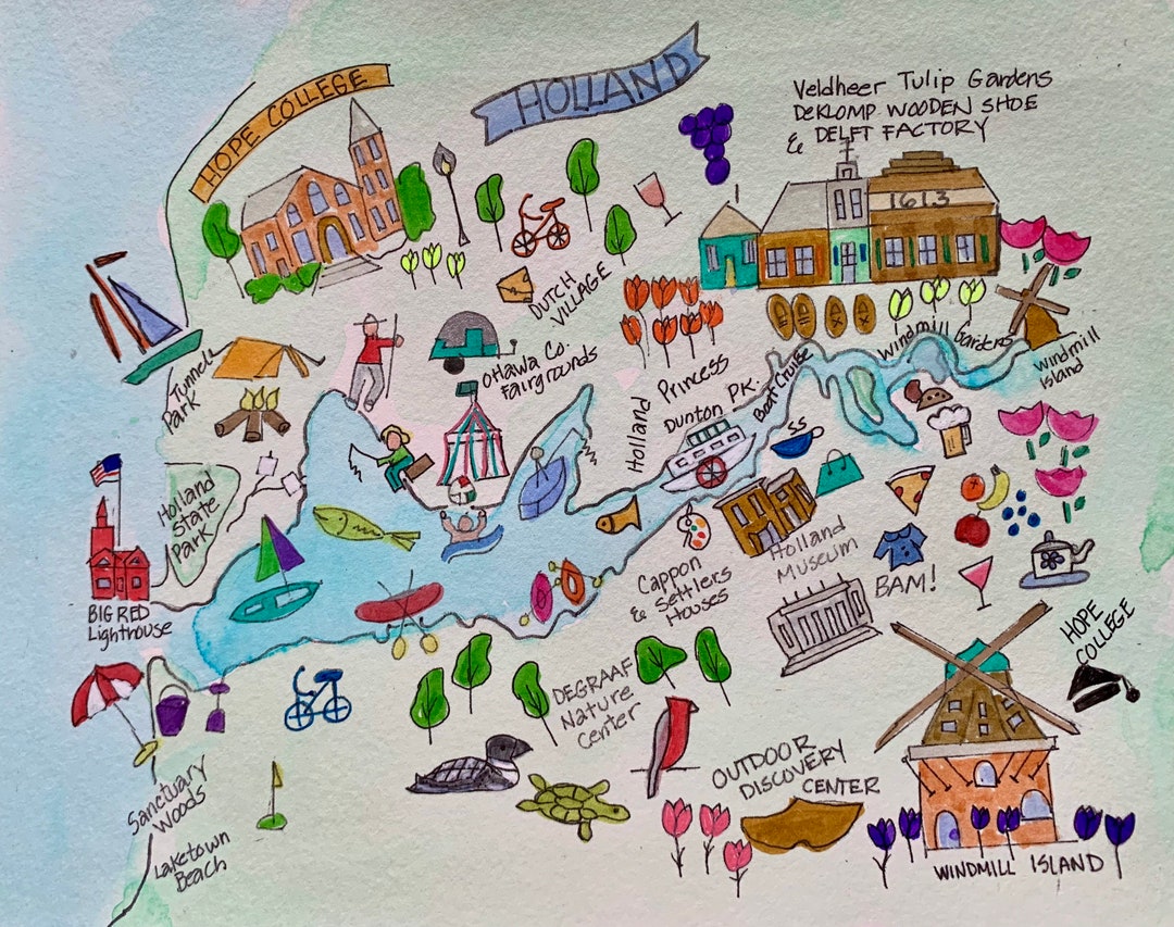 Holland Mi Map Holland Map up North Wall Art Road Trip - Etsy