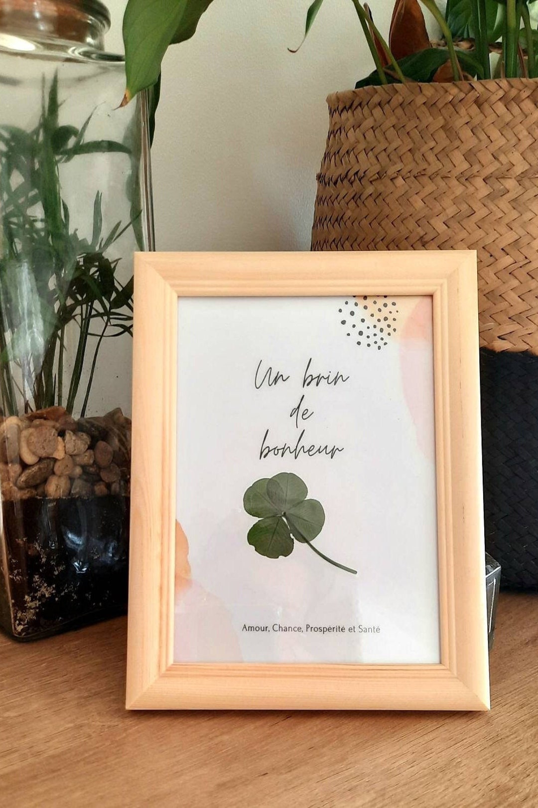 Happiness Table / Birth Table / Personalized / Table With REAL 4-leaf ...