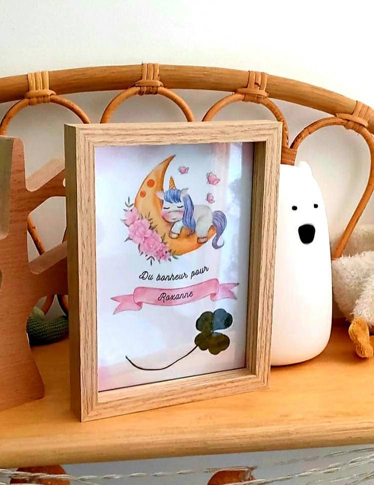 Real 4-leaf Clover / Happiness Painting / Birth Painting / Personalized ...