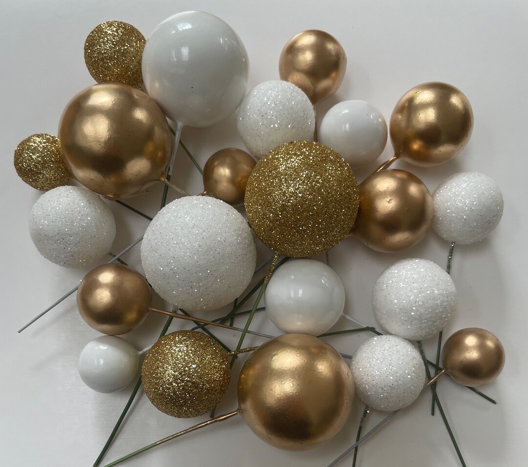 Cake Ball Toppers, Gold White Cake Decorations 20pcs - Etsy