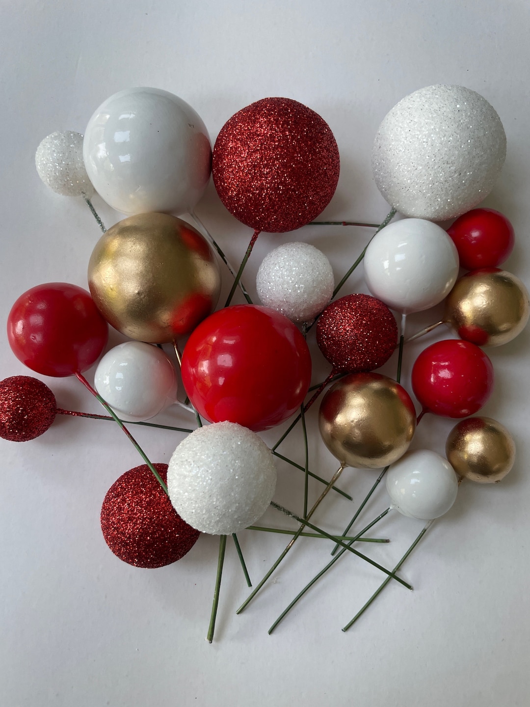 Cake Ball Toppers, Red White Gold Cake Decorations - Etsy