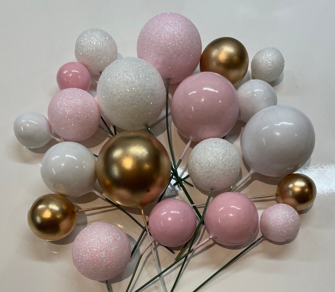 Cake Ball Toppers Pink White Gold Cake Decorations 20pcs - Etsy UK