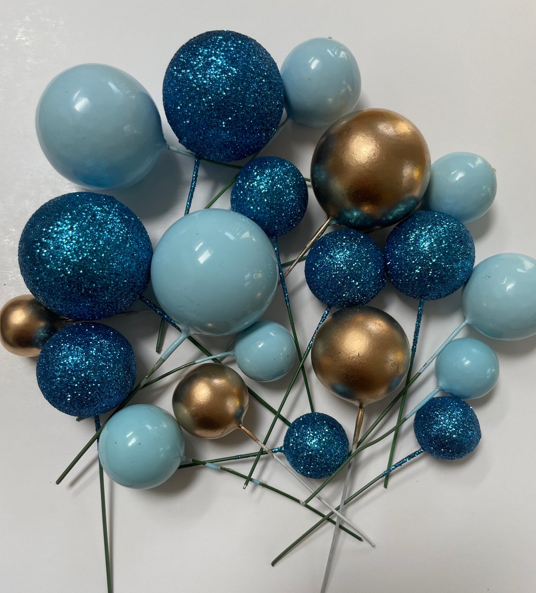 Cake Ball Toppers, Blue and Gold Cake Decorations, Blue Cake Balls 20 ...