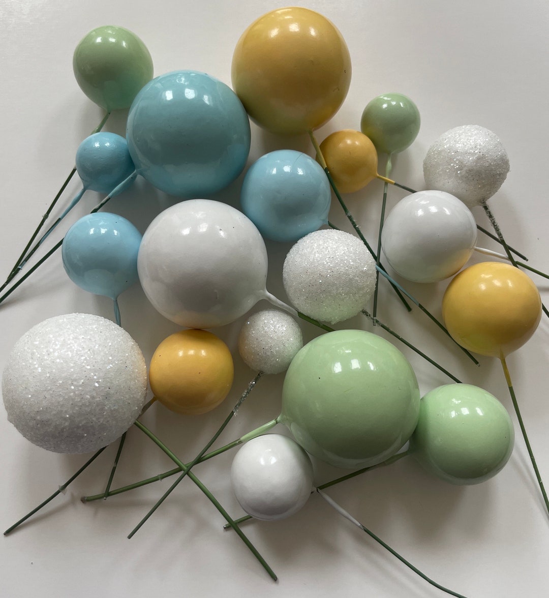 Cake Ball Toppers, Yellow Blue White Green Cake Decorations 20 Pcs - Etsy