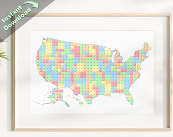 Block World Map Premium SVG Print Ready Poster Wall Art | Etsy