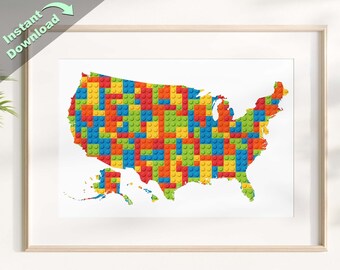 Block World Map Premium SVG Print Ready Poster Wall Art | Etsy