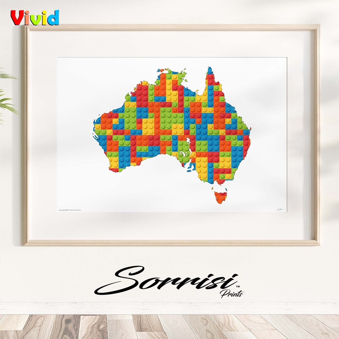 Block Australia Map, Vivid, A4, A3 Print, Poster, Wall Art, Decoration ...