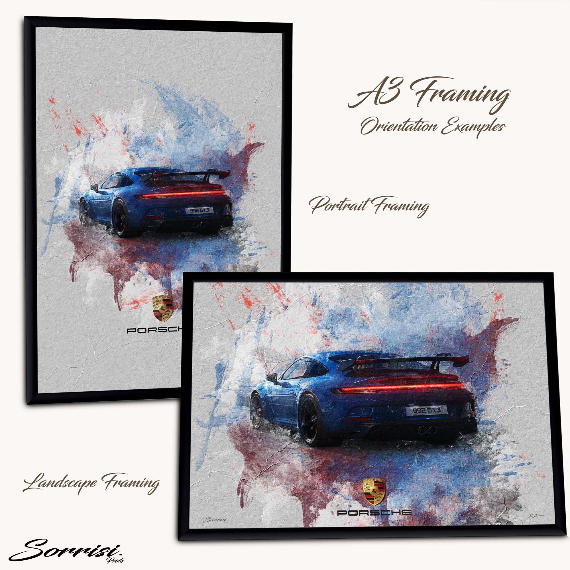 Porsche 992 GT3, Supercar, Oil Painting Effect, Premium, Texture, A0,A1 ...