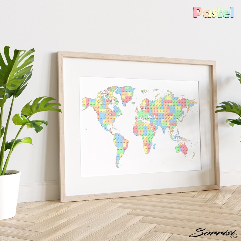 Block World Map Pastel Premium SVG, Print Ready, Poster, Wall Art ...