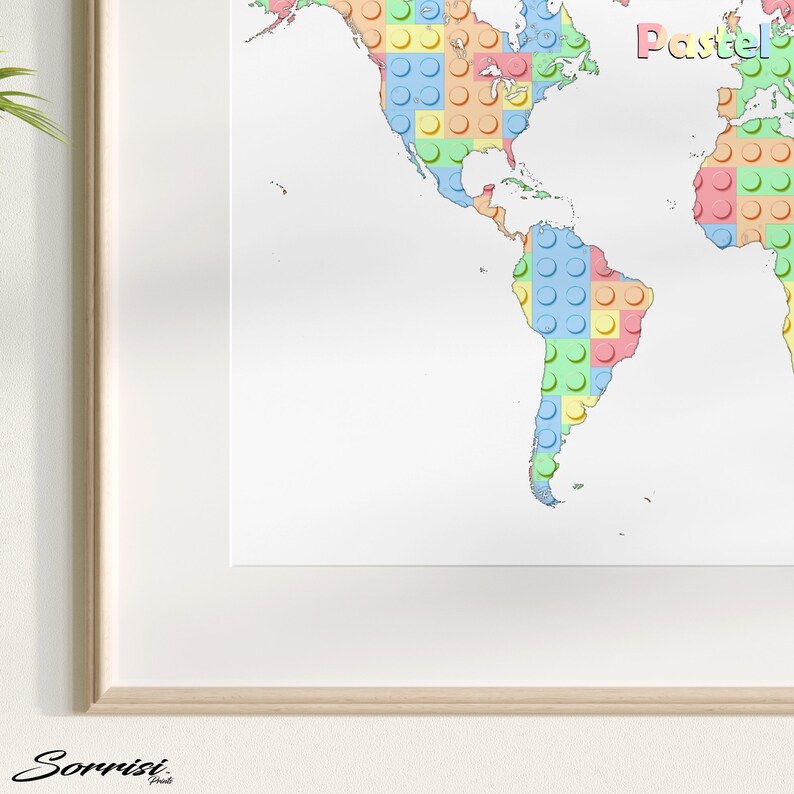 Block World Map Pastel Premium SVG, Print Ready, Poster, Wall Art ...