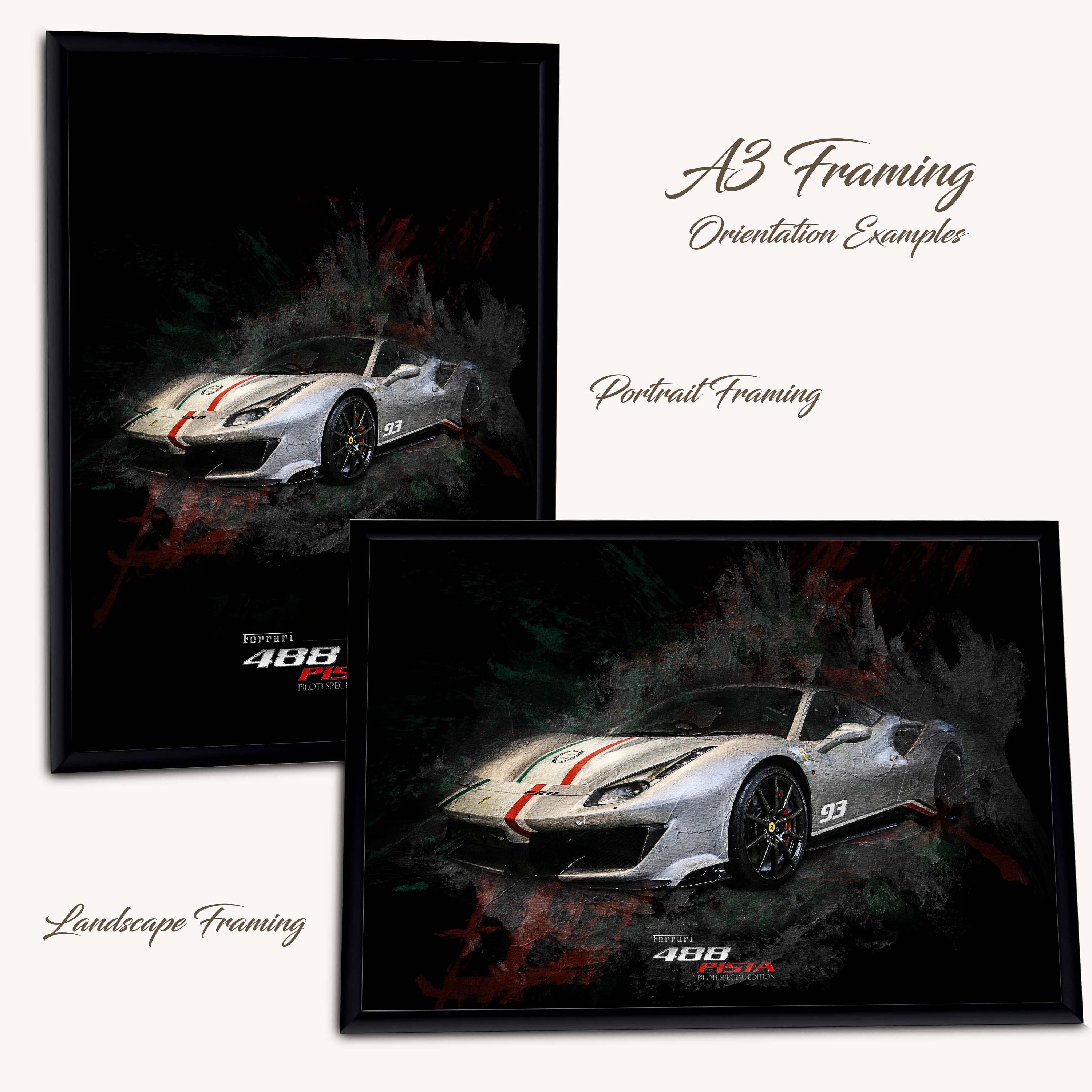 Ferrari 488 Pista Piloti, Portrait & Landscape, Oil Painting Effect ...