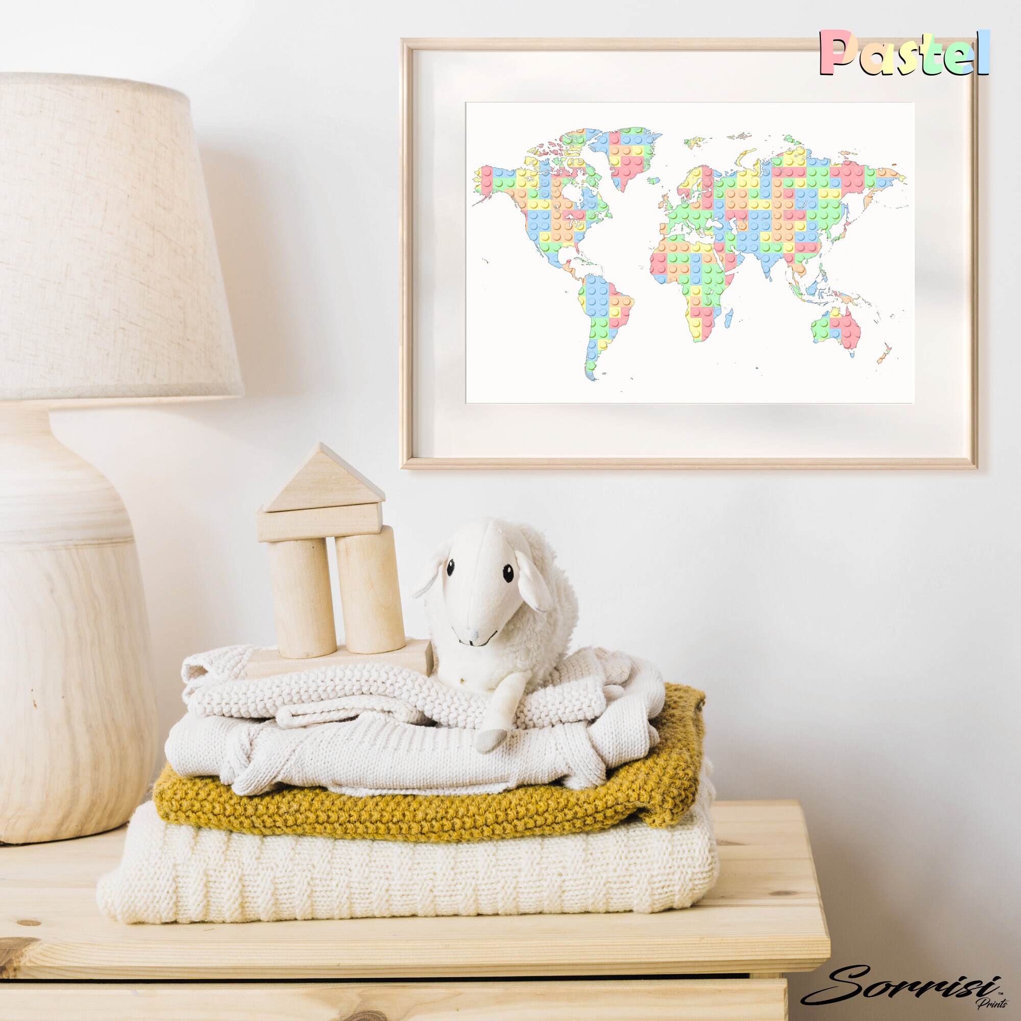 Block World Map Pastel Premium SVG, Print Ready, Poster, Wall Art ...
