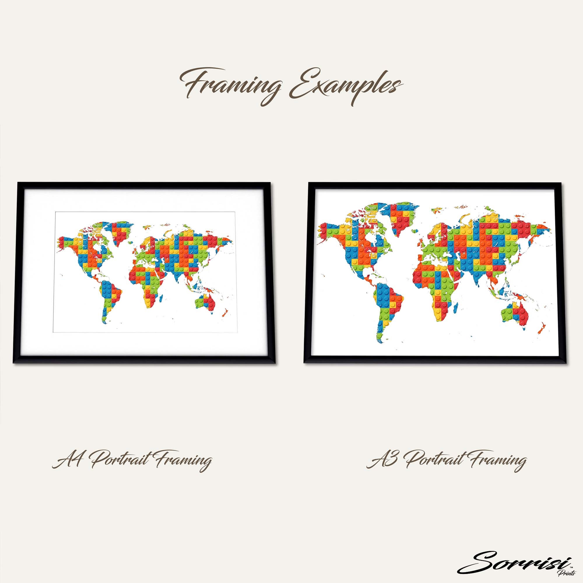 Block World Map Vivid A4 A3 Print Poster Wall Art | Etsy