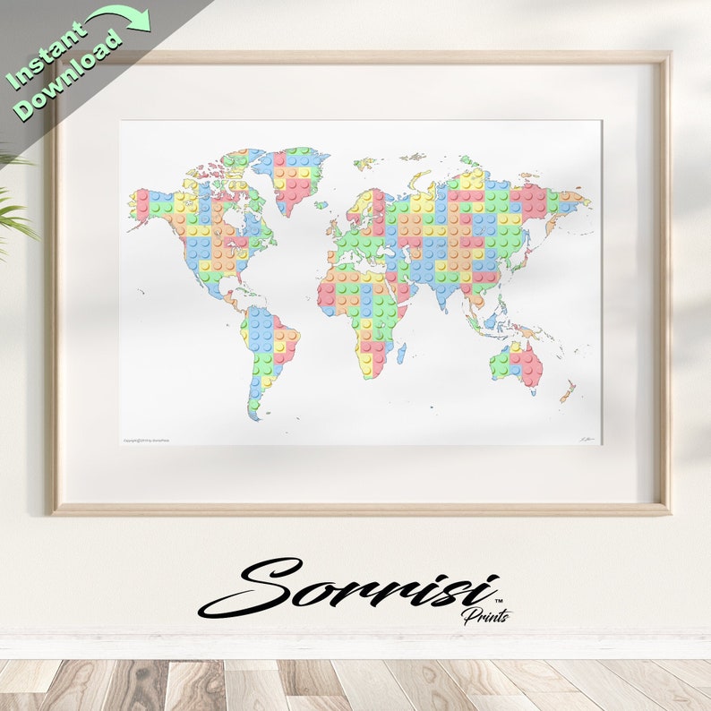 Block World Map Pastel Premium SVG, Print Ready, Poster, Wall Art ...