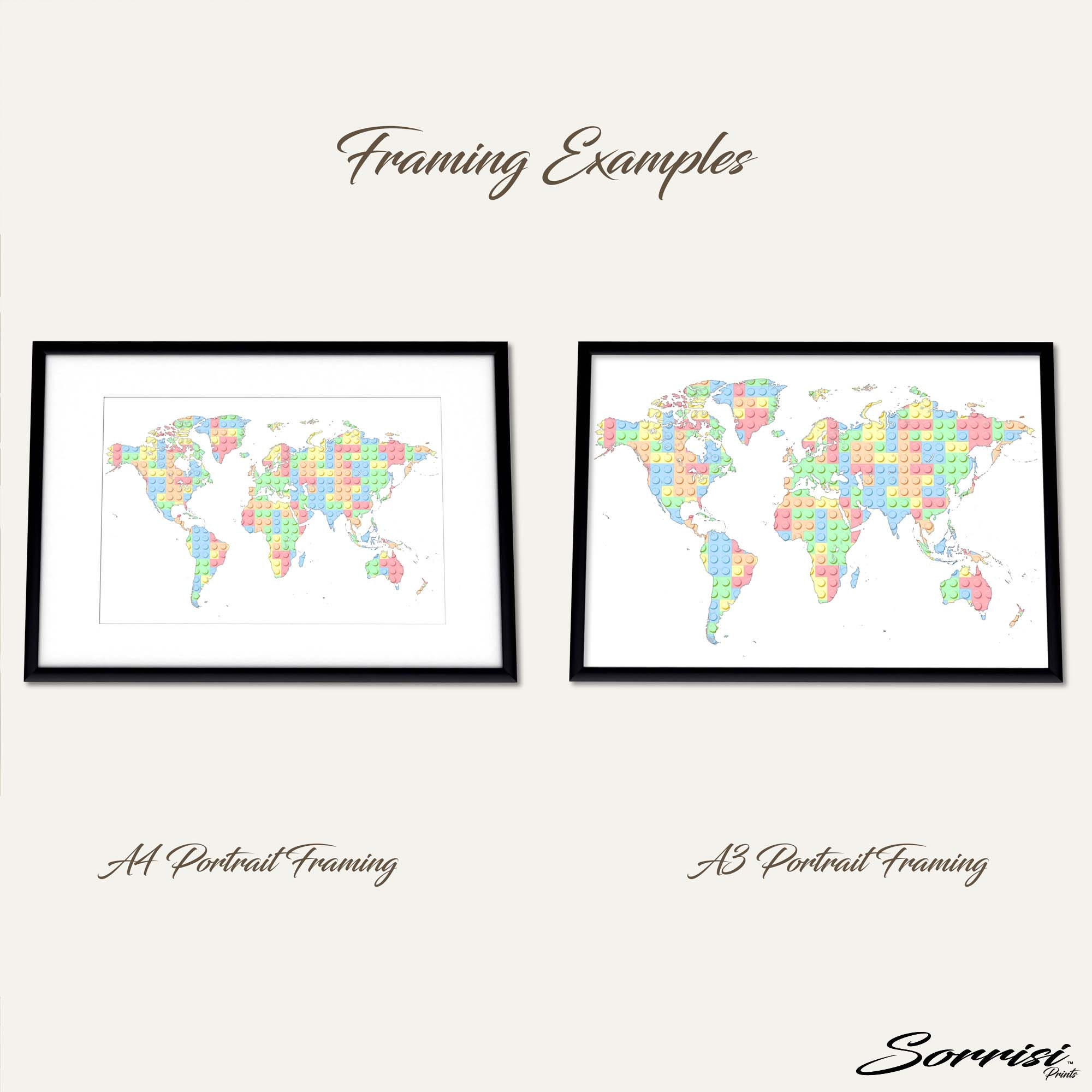 Block World Map Pastel A4 A3 Print Poster Wall Art - Etsy