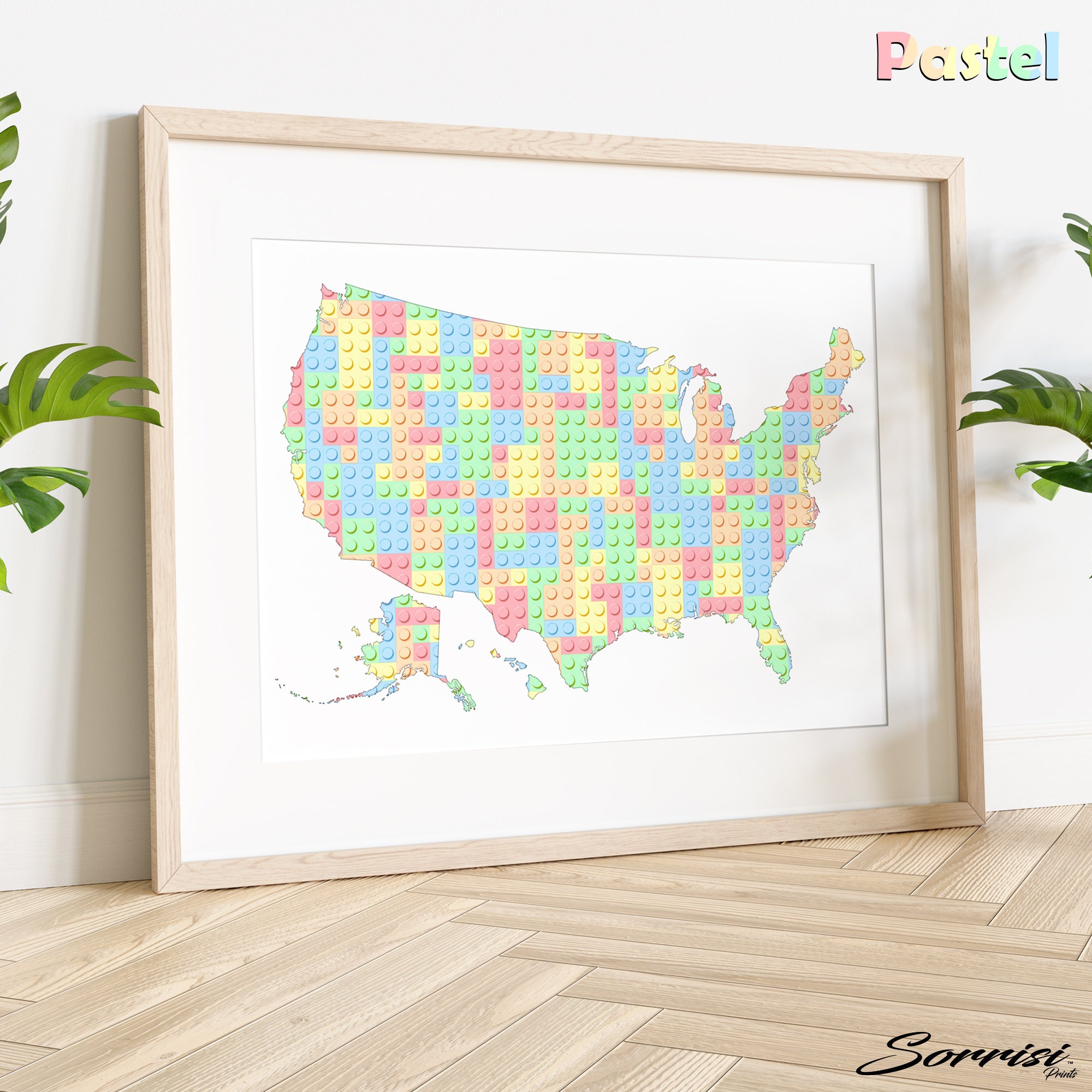 Block USA Map Pastel Premium SVG Print ready Poster Wall | Etsy México