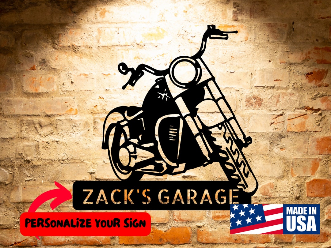 MOTORCYCLE WALL ART Monogram Steel Sign Garage Wall Hanging Decor ...