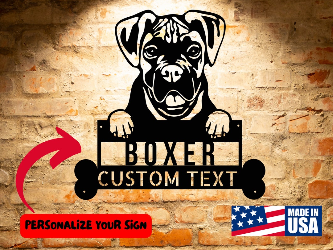 Custom Boxer Dog Sign, Personalized Dog Wall Art, Unique Steel Monogram ...