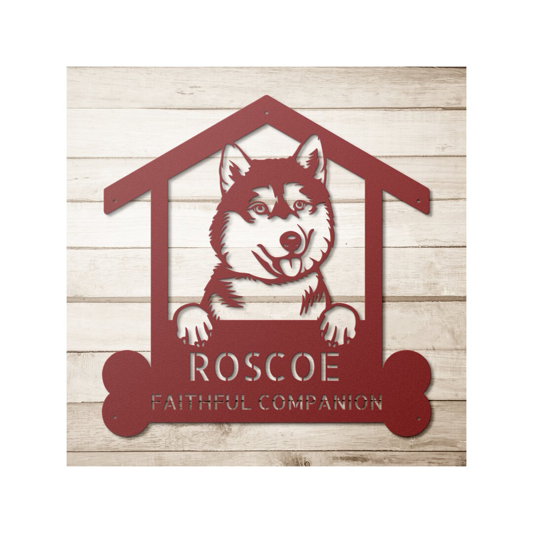 SIBERIAN HUSKY SIGN, Funny Dog Sign Monogram Wall Art, Customized Pet ...