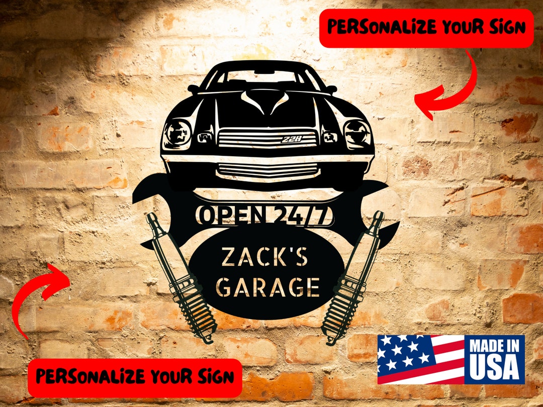 GARAGE CAR SIGN Monogram Steel Sign Personalized Camaro 1978 Car Garage ...
