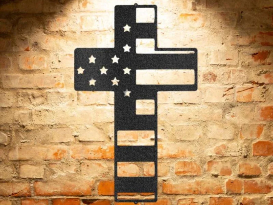 USA FLAG CROSS Sign Monogram Wall Art 4th of July Decor Door Hanger ...