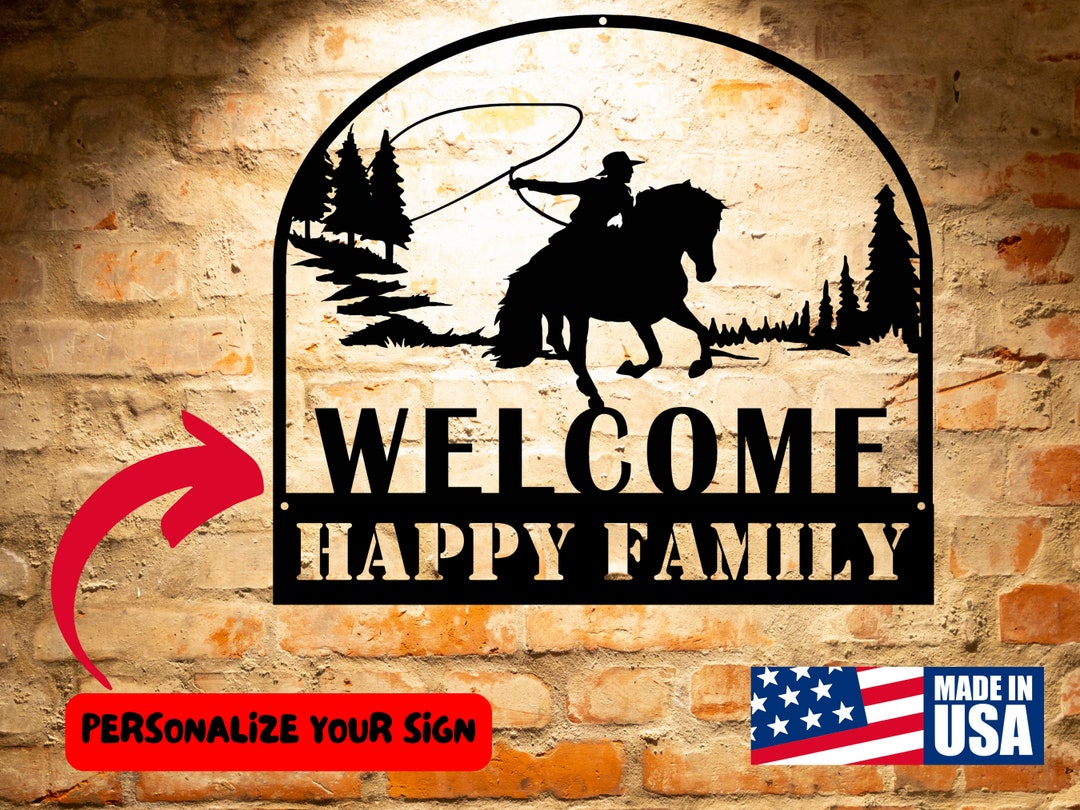 COWBOY WELCOME SIGN Steel Monogram Wall Art Personalized - Etsy