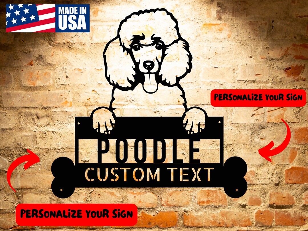 Poodle Dog Sign Personalized Metal Wall Art Custom Dog Name Sign Decor ...