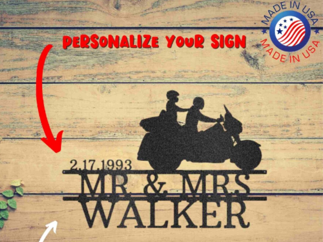 Custom Motorcycle Sign Monogram Steel Sign Personalized Couple ...