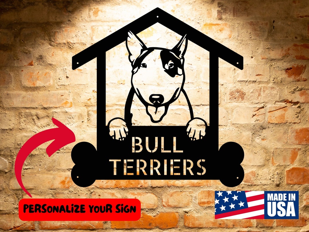 BULL TERRIER SIGN, Custom Dog Name Address Sign, Personalized Dog Wall ...
