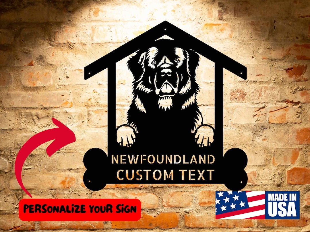 Newfoundland Dog Name Sign, Personalized Dog Steel Monogram Wall Art ...