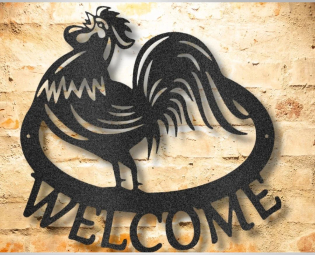 ROOSTER WELCOME SIGN Monogram Steel Sign Personalized Welcome - Etsy