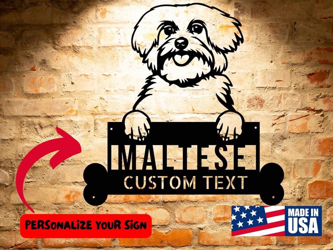 Personalized Maltese Dog Sign, Custom Dog Steel Monogram Wall Art Decor ...