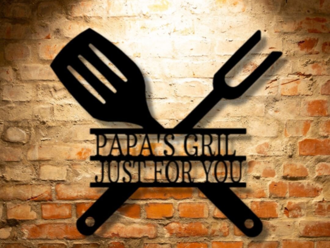 Custom Grill Utensils Monogram Steel Sign - Kitchen Wall Decor - Etsy