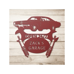 CAR GARAGE SIGN Steel Monogram Wall Art, Personalized Car Charger Wall ...