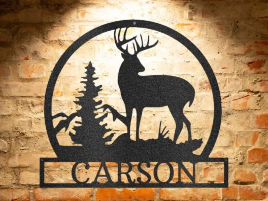 PERSONALIZED DEER SIGN Monogram Steel Sign Customized Deer Antler ...