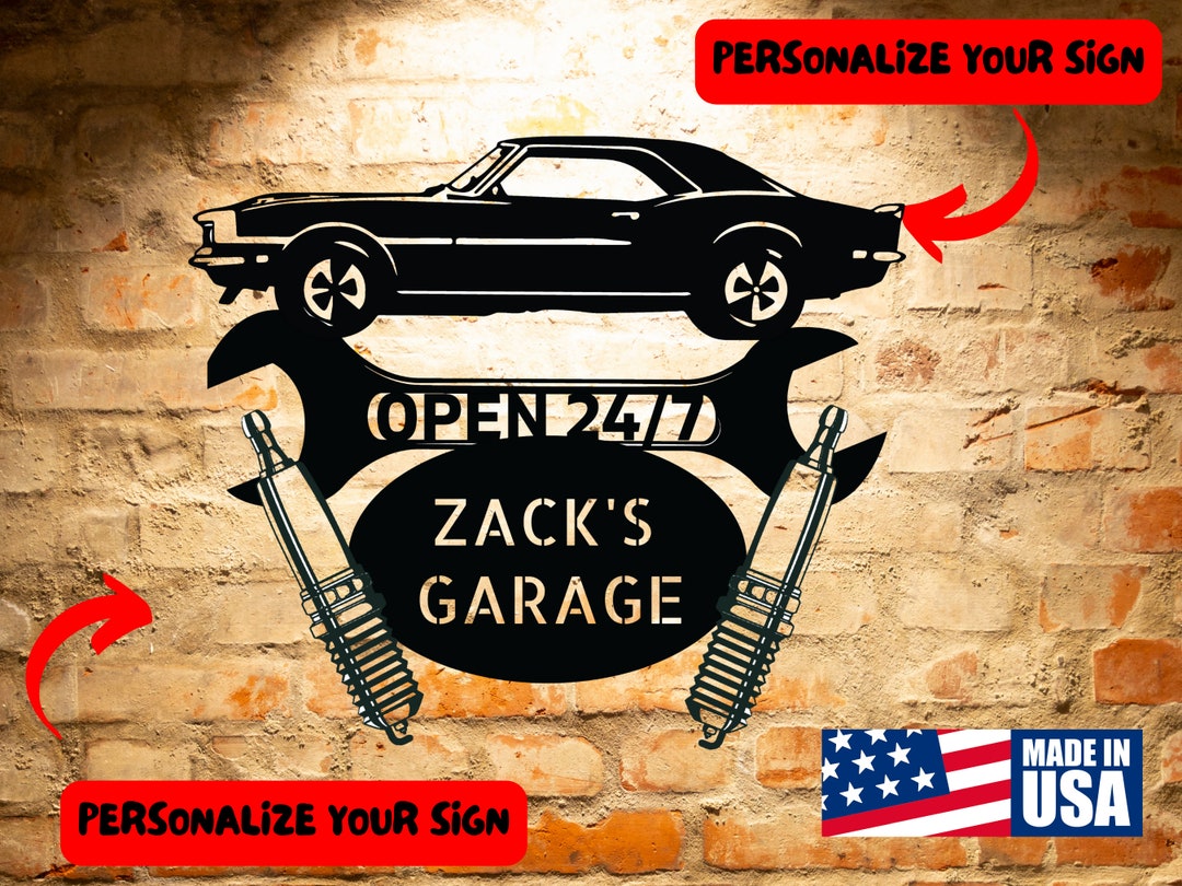 CAR GARAGE SIGN Monogram Steel Sign Personalized Car Camaro 1967 ...