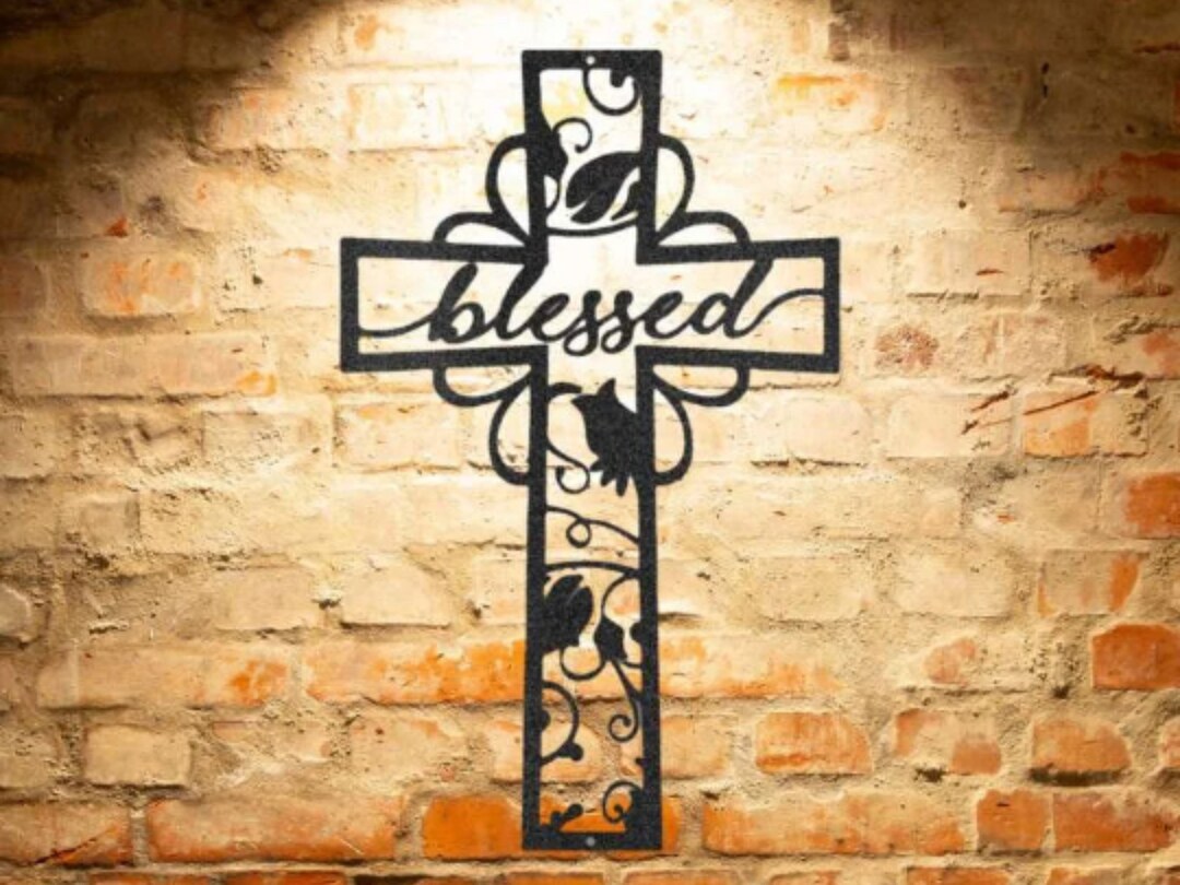 BLESSED CROSS SIGN Monogram Wall Art Cross Wall Art Decor Spiritual ...