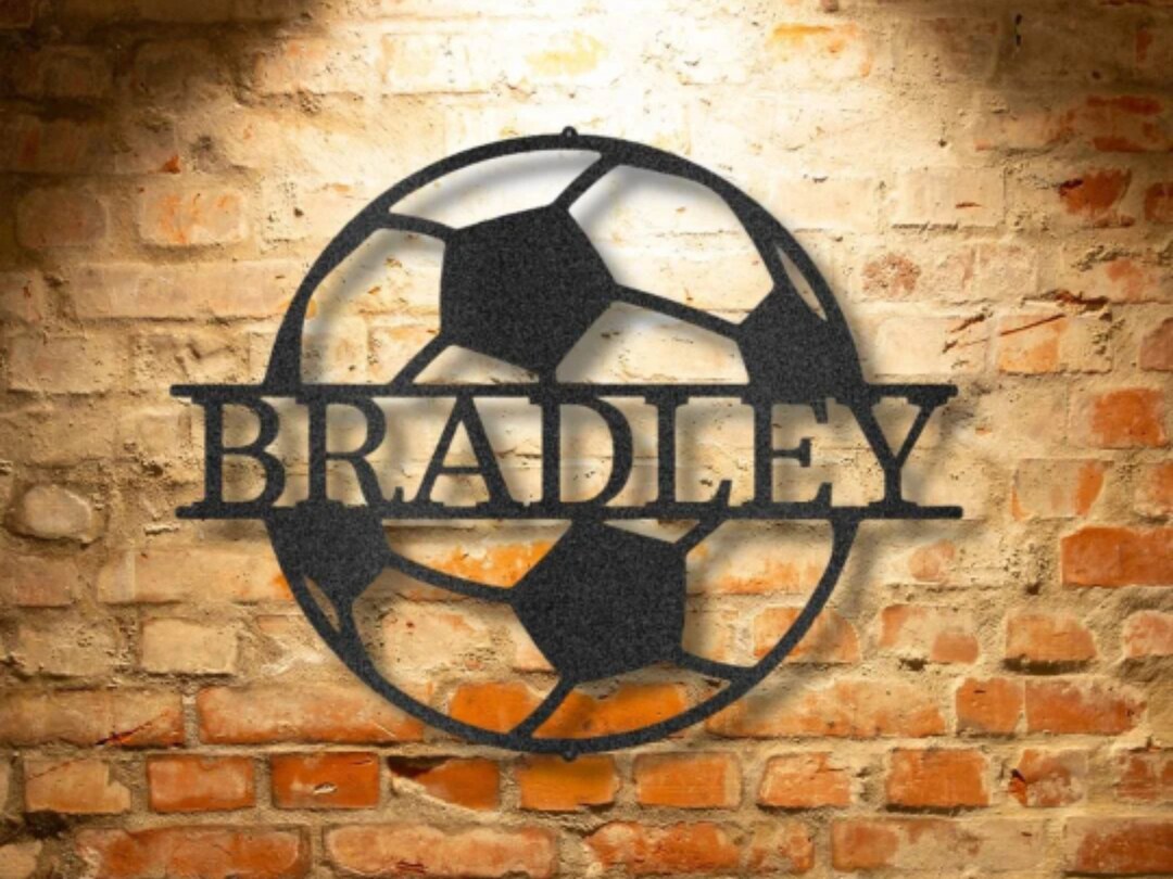 SOCCER BALL SIGN Monogram Wall Art, Customized Soccer Ball Steel Name ...