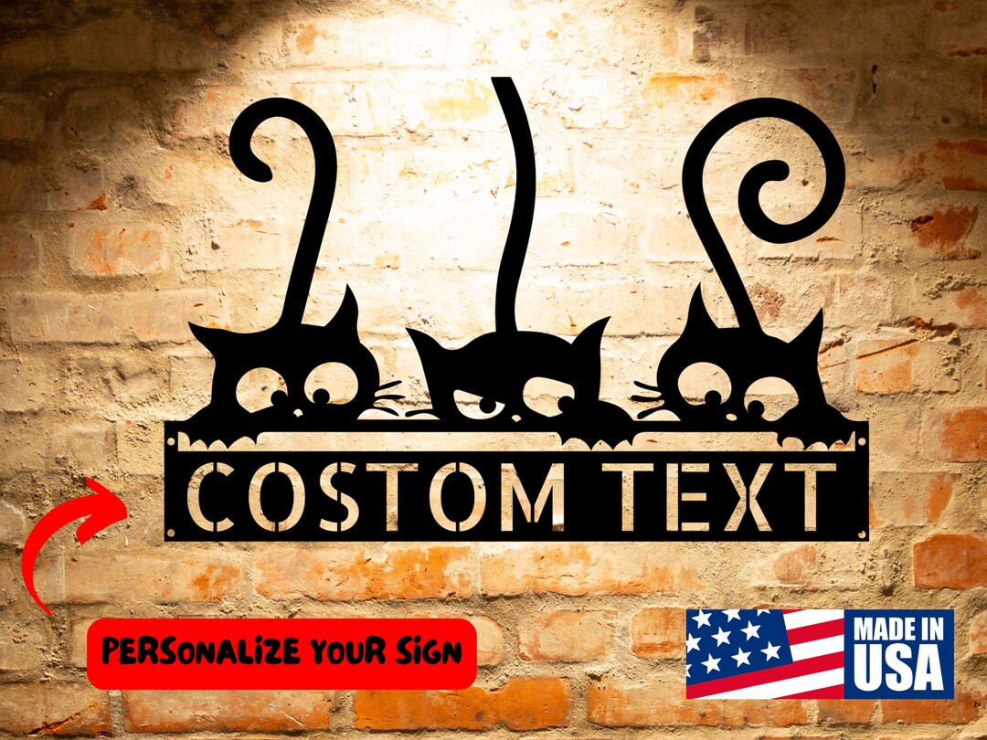 CATS NAME SIGN Monogram Wall Art Customized Cats Steel Wall Art Home ...